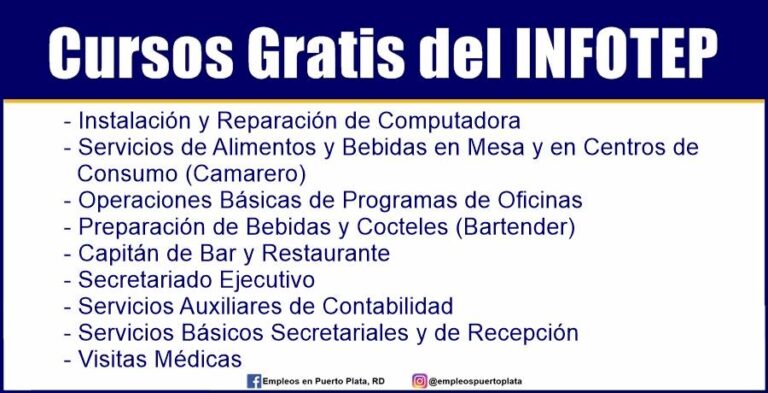 Cursos gratis de Infotep en Ceducompp Puerto Plata: Junio y julio 2024